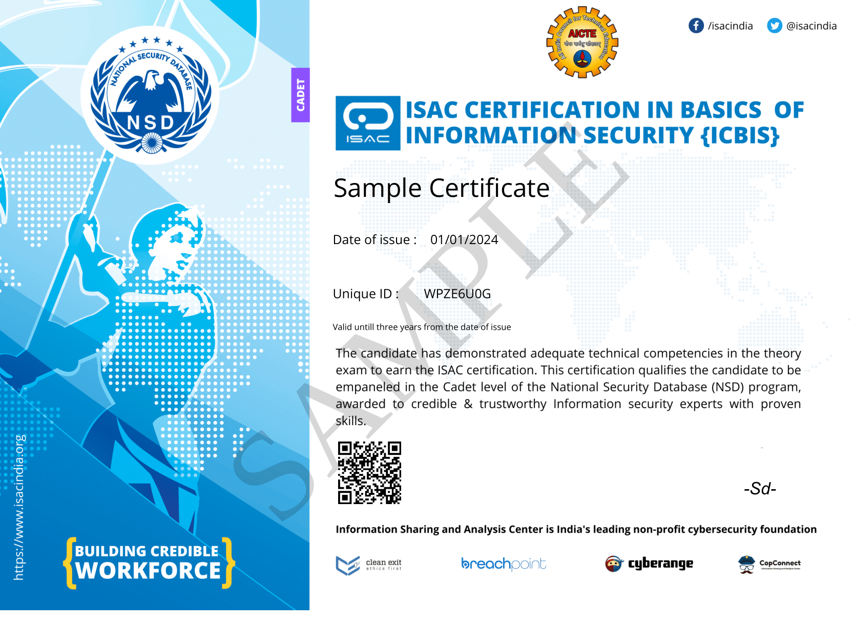 Sample Certificate ICBIS-1 - Information Sharing and Analysis Center
